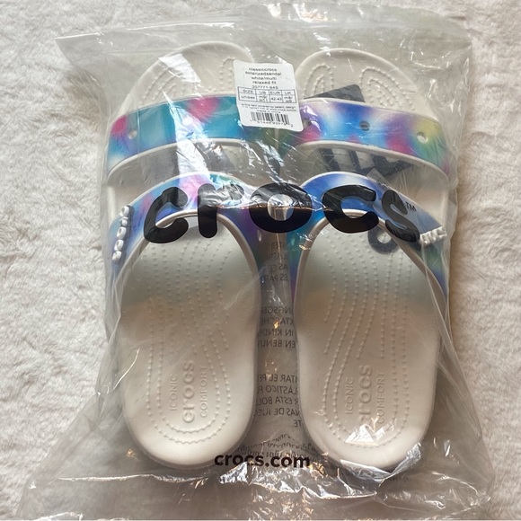 CROCS | Shoes | Crocs Solarized White Multicolor Slides New With Tags ...